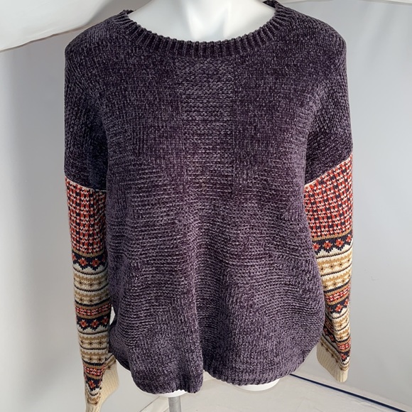 Mystree | Sweaters | Mystree Navy Chenille Fair Isle Sleeve Crew Neck ...